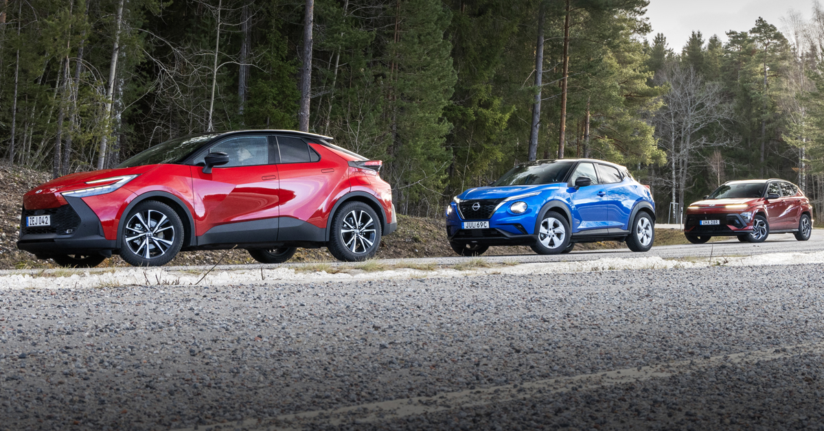 Test av tre kompakta hybrider Toyota C-HR Nissan Juke och Hyundai Kona ...